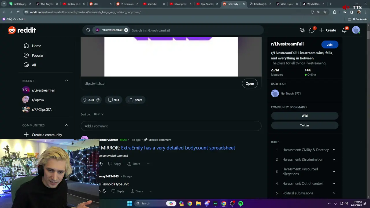 xQc responds to ExtraEmily's spreadsheet